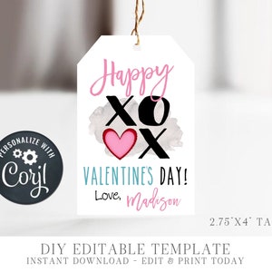 EDITABLE Valentine Cards, Valentine Favor Tags, Happy Valentine's Day ...