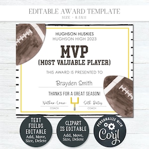 Editable Football Award Certificates: Team Party Printables (DIY W ...