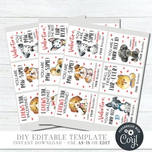 EDITABLE Puppy Valentine Cards, Dog Valentine Cards, School Valentine ...