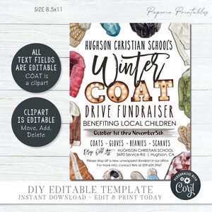Winter Coat Drive Flyer: Editable Fundraiser Template (digital Download ...