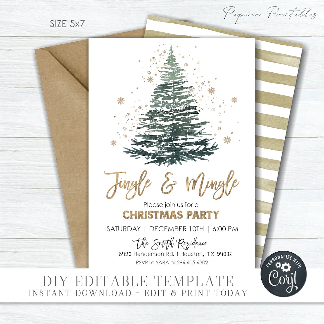 EDITABLE Jingle and Mingle Christmas Party Invitation Template, Holiday ...