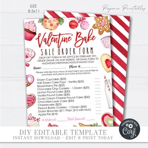 EDITABLE Valentine Bake Sale Order Form, Valentine Bake Order Template ...