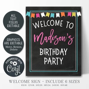 Editable Birthday Party Welcome Sign, Kids Birthday Party Welcome Sign ...