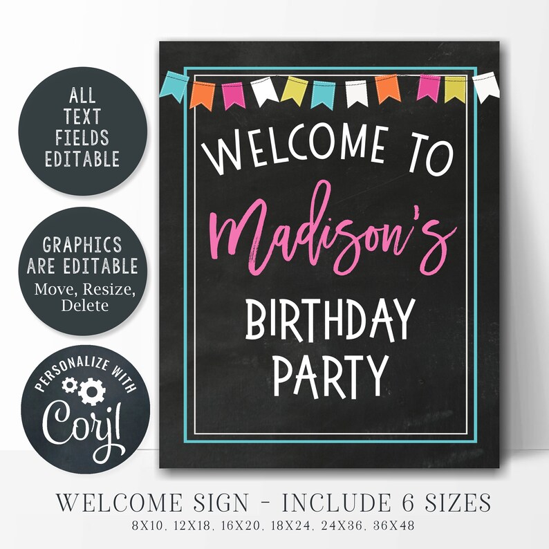 Editable Birthday Party Welcome Sign Kids Birthday Party - Etsy