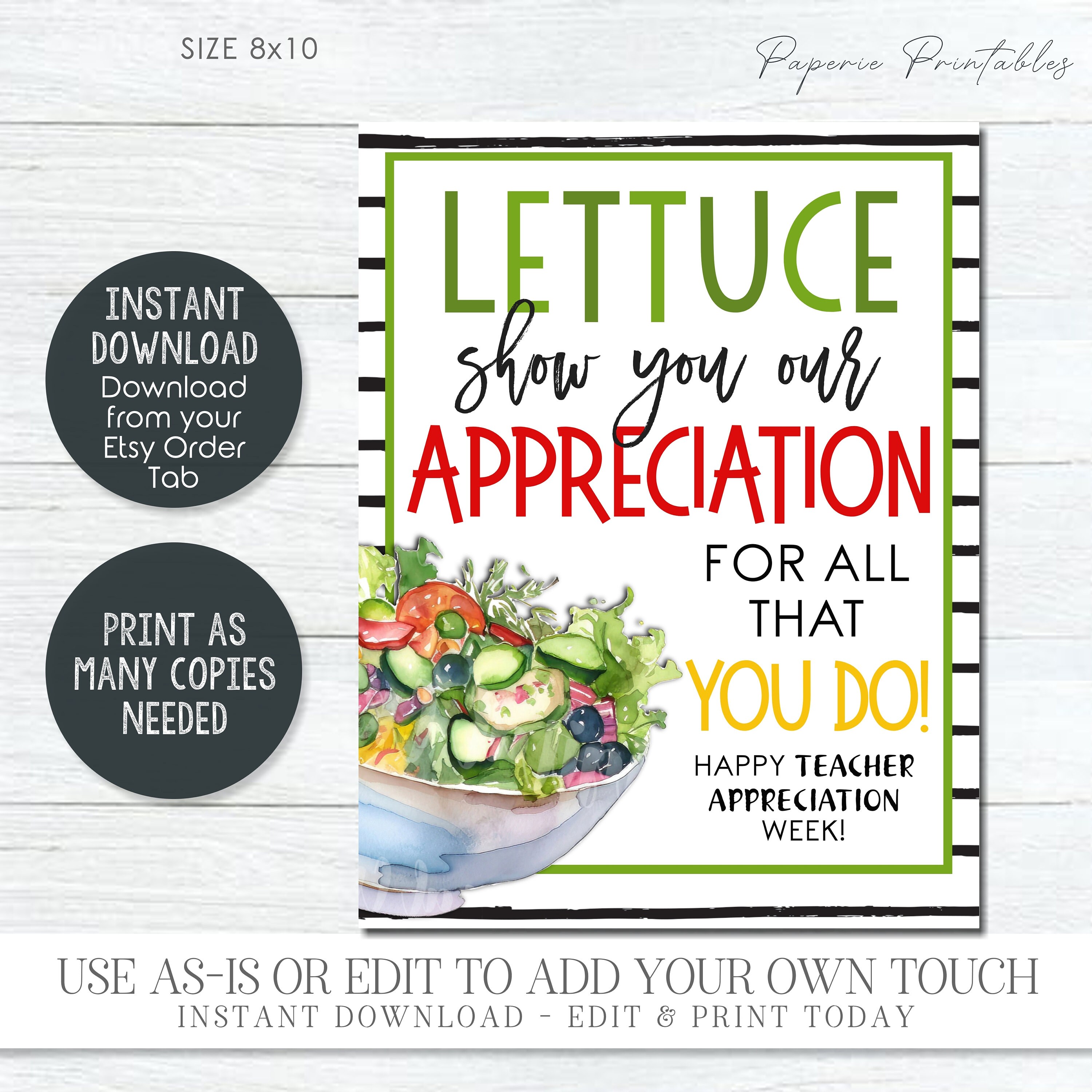 Editable Salad Bar Teacher Appreciation Sign (digital Download) #TAS29 ...
