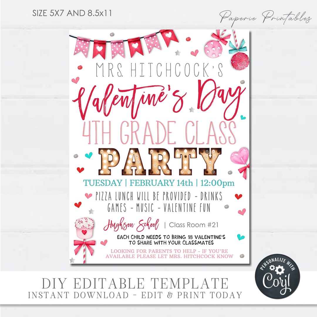 EDITABLE Valentine's Day Class Party Invitation, Valentine's Day Party ...