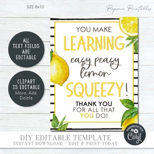 EDITABLE Teacher Appreciation Sign, Lemon Teacher Appreciation Sign ...