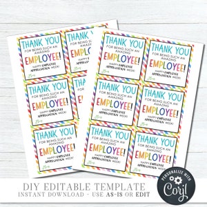 Editable Employee Appreciation Gift Tag: DIY Thank You (digital ...