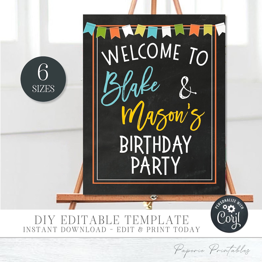Editable Birthday Party Welcome Sign, Kids Birthday Party Welcome Sign ...