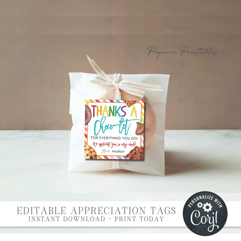 Editable Chocolate Teacher Appreciation Gift Tag (DIY Corjl Template) # ...