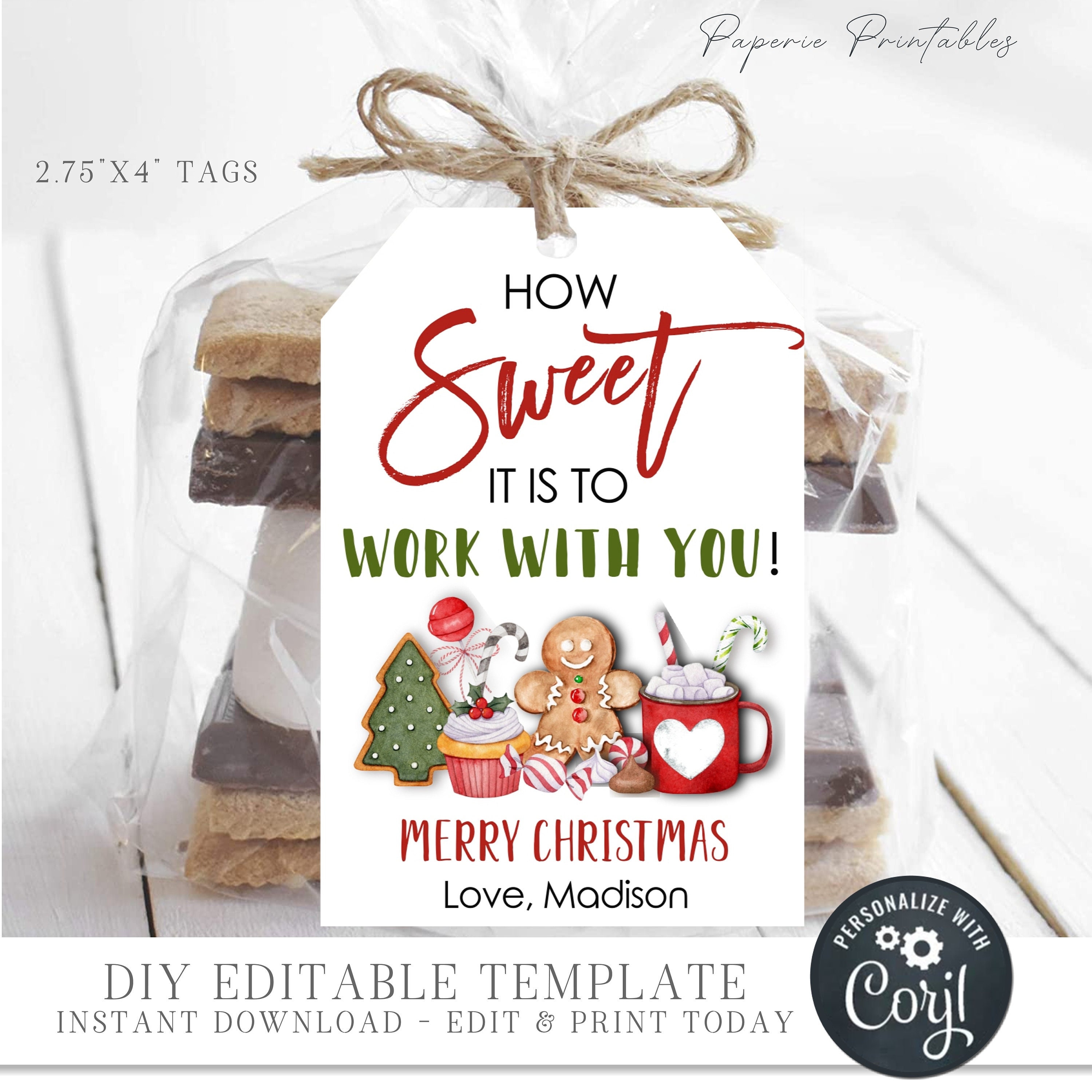 Editable Christmas Co-worker Gift Tags Merry Christmas Gift - Etsy