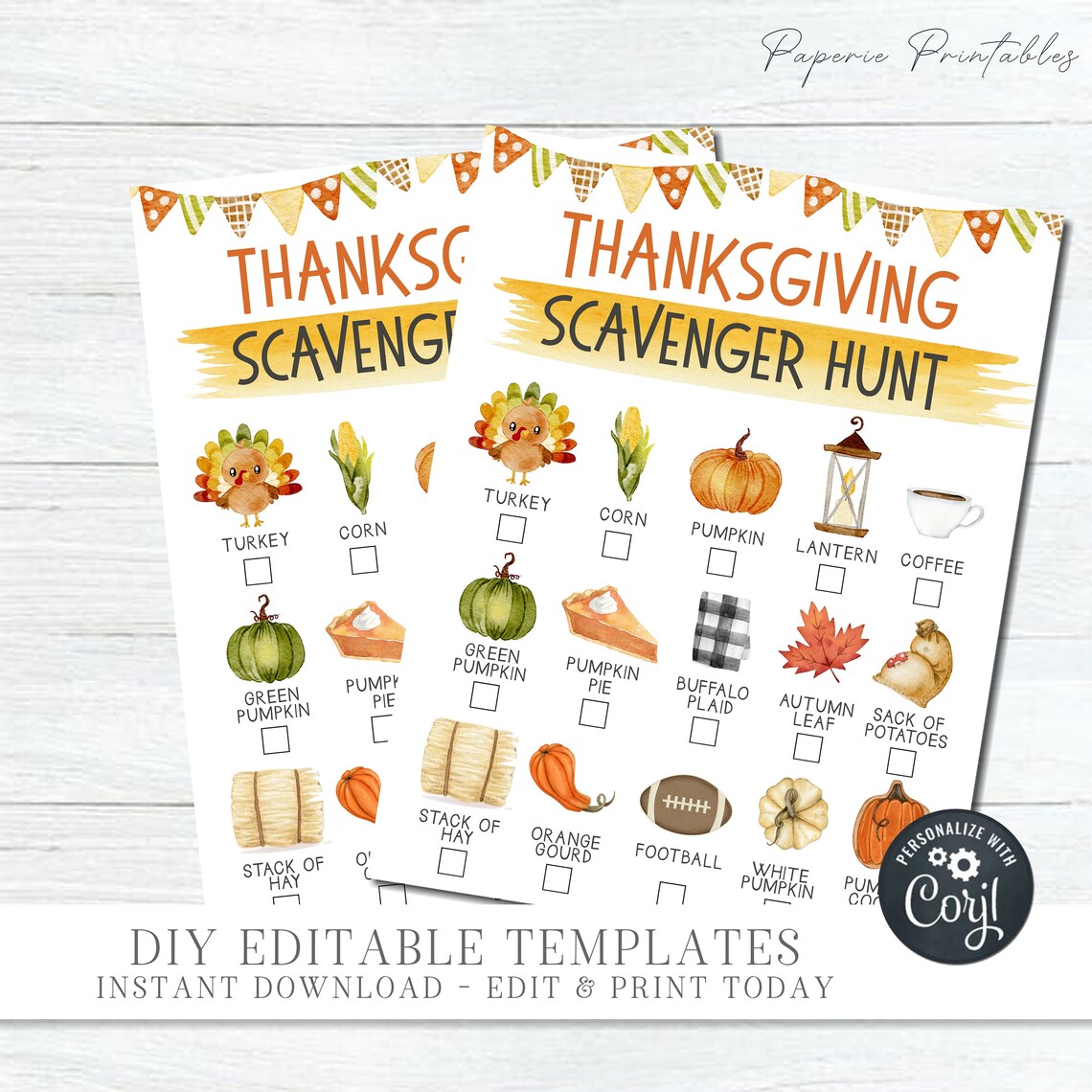 EDITABLE Thanksgiving Scavenger Hunt Kids Thanksgiving Game - Etsy
