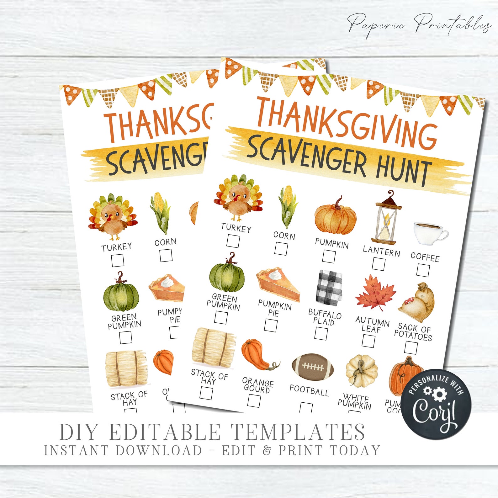 EDITABLE Thanksgiving Scavenger Hunt Kids Thanksgiving Game | Etsy