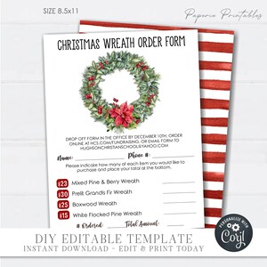 EDITABLE Christmas Wreath Fundraising Order Form, Wreath Sale Order ...