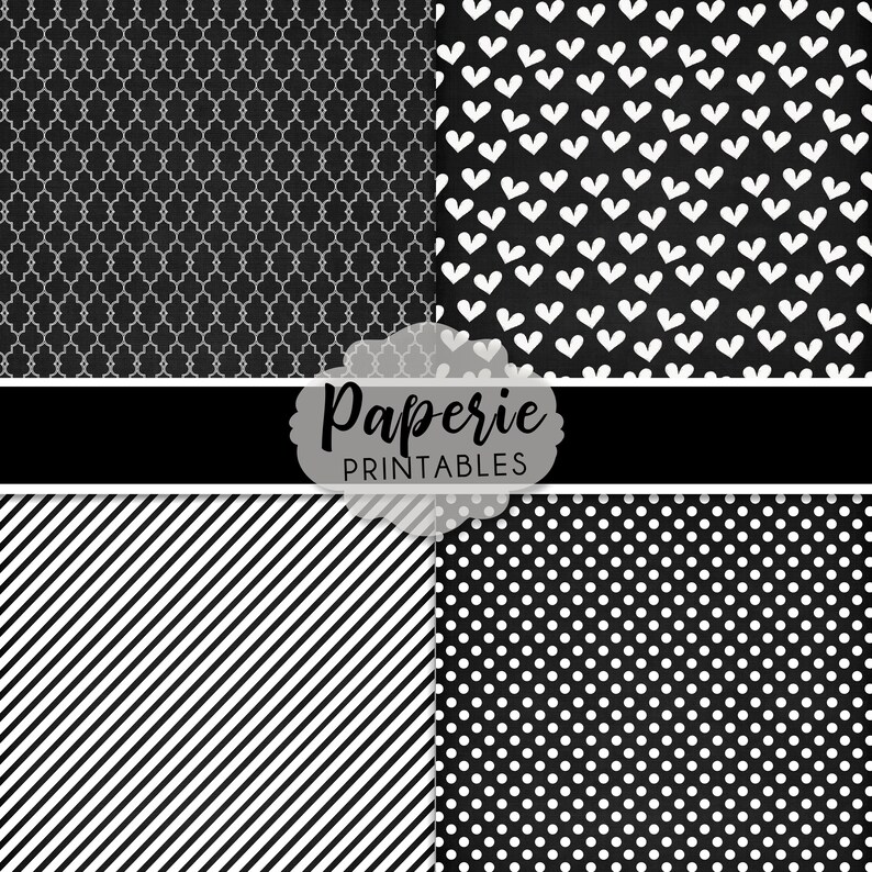 Black & White Pattern Digital Paper - 12x12 Digital Scrapbooking Paper ...