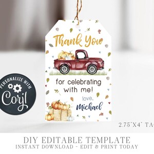 EDITABLE Fall Birthday Party Favor Tags Pumpkin Birthday Party Thank ...