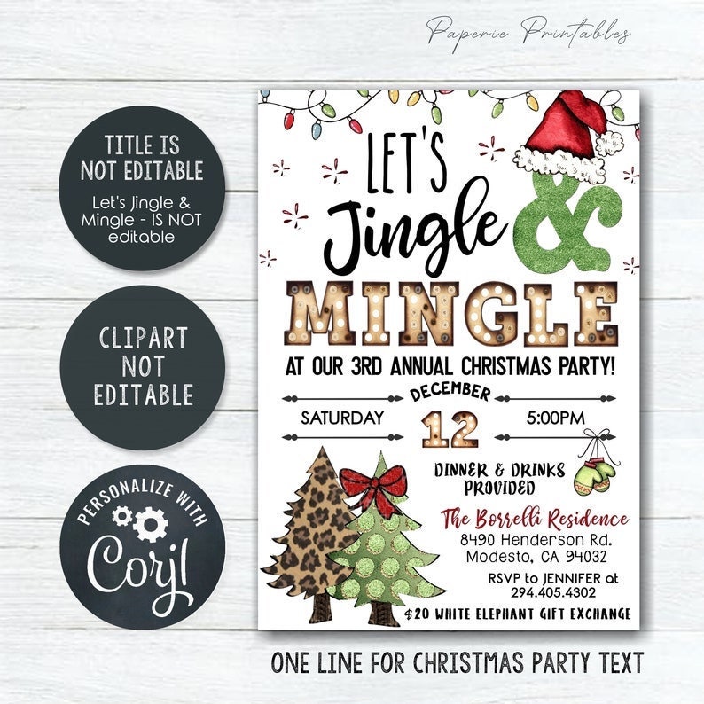 EDITABLE Jingle & Mingle Christmas Party Template Trendy | Etsy