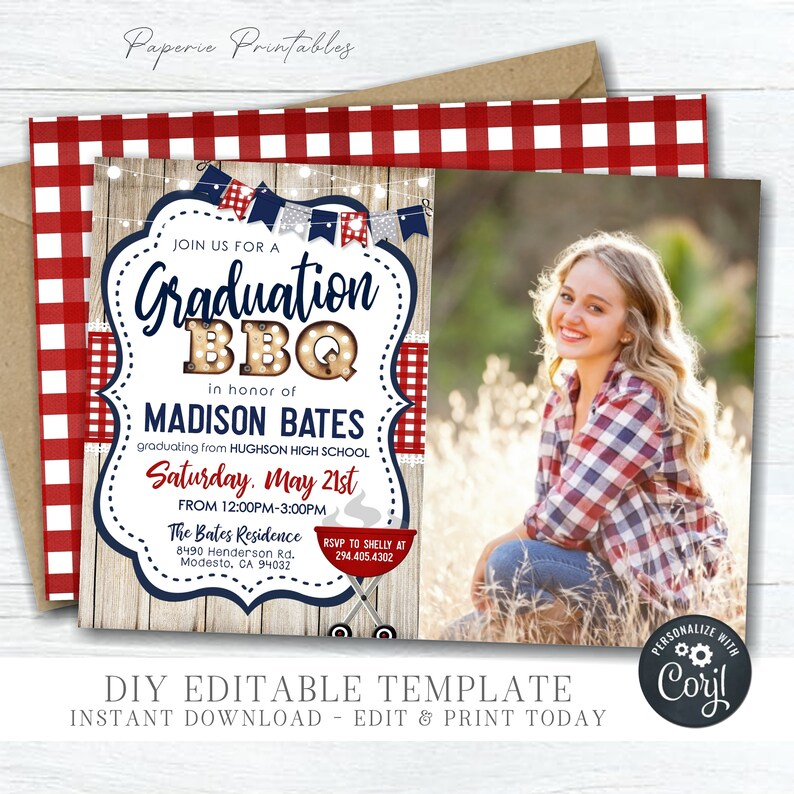 EDITABLE Graduation BBQ Invitation Graduation Party Template - Etsy