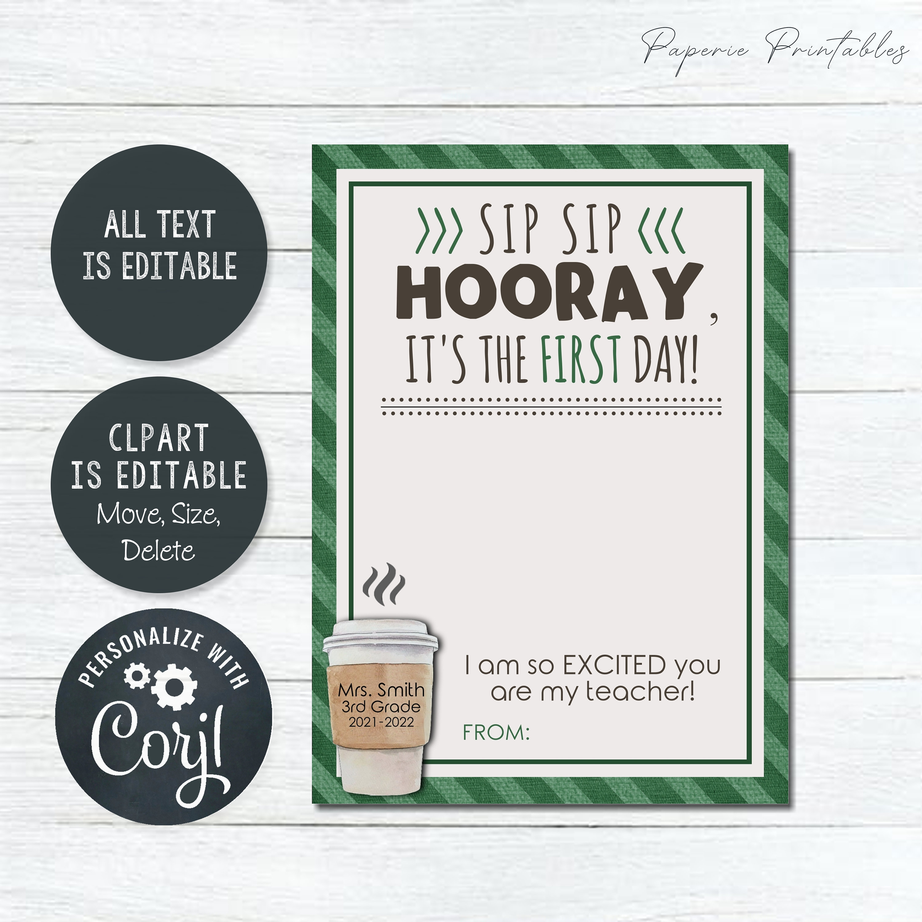 EDITABLE Coffee Gift Certificate Card for Teacher Back to - Etsy