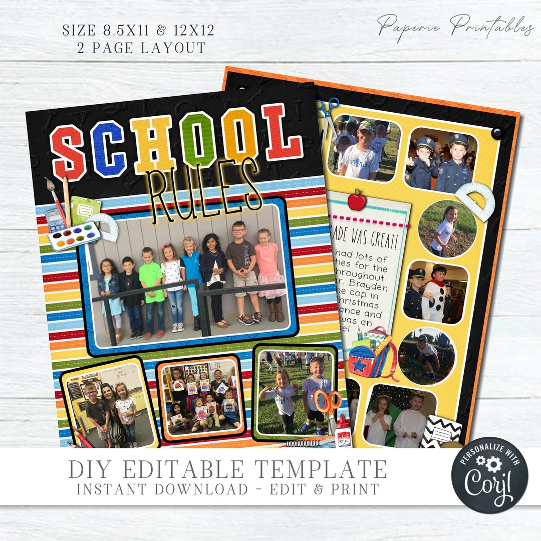 Editable School Scrapbook Pages: Photo Album Template (digital Download ...
