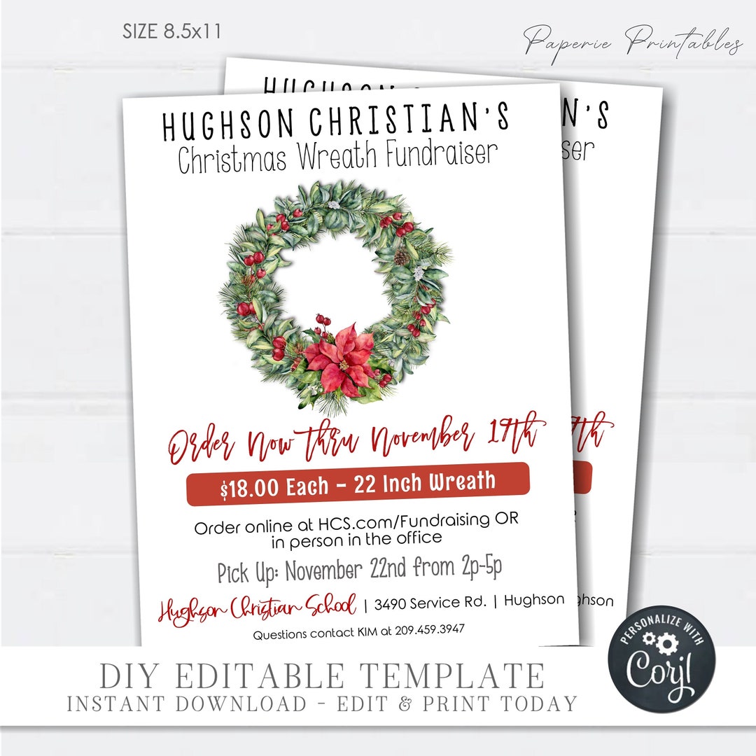 EDITABLE Christmas Wreath Fundraising Flyer, Christmas Wreath Sale ...