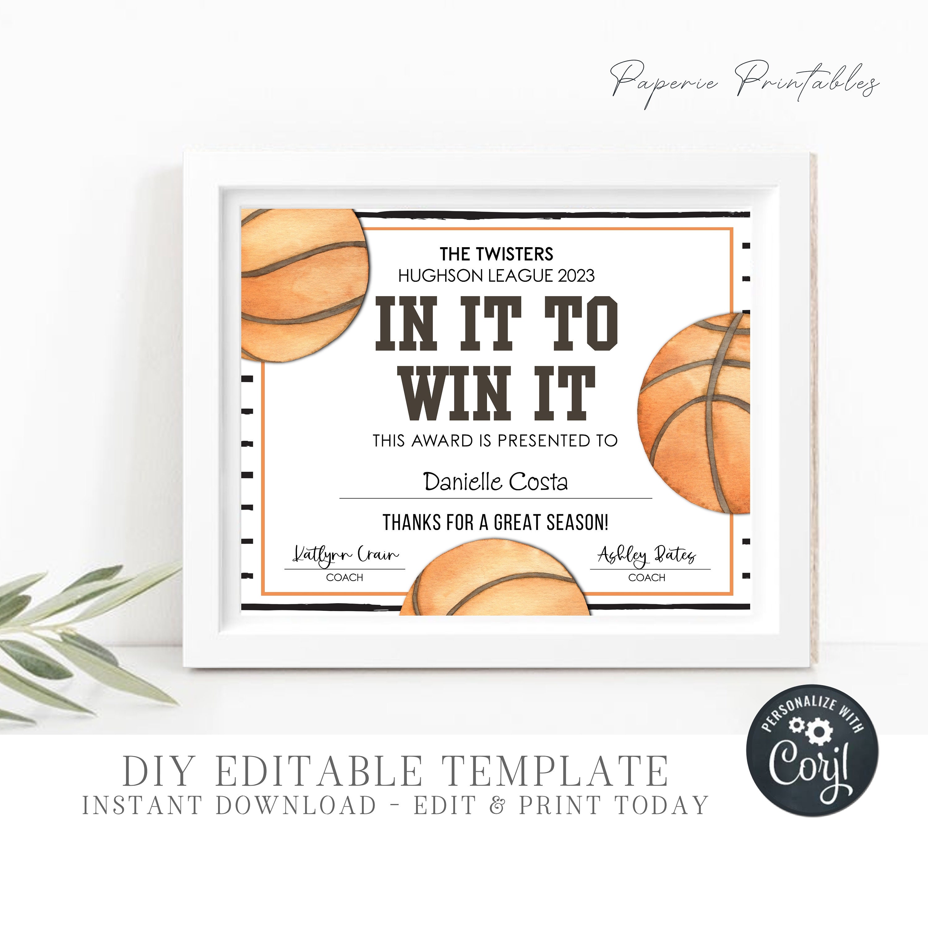 Editable Basketball Award Certificates: Team Awards (DIY With Corjl) - Etsy