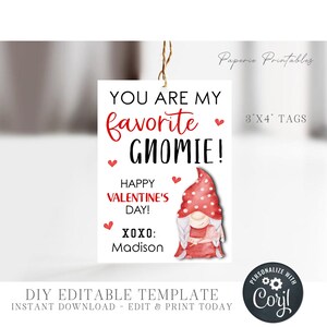 EDITABLE Gnome Valentine Cards, Kid Valentine Cards, School Valentine ...