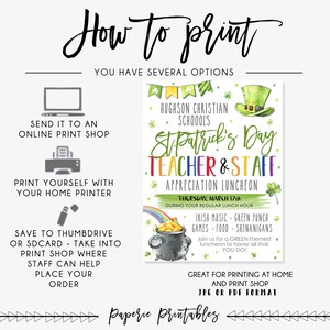 Editable St. Patrick's Day Teacher Appreciation Luncheon Flyer (digital ...