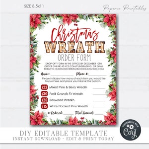 Editable Christmas Wreath Order Form: DIY Fundraising (corjl) #CF30 - Etsy
