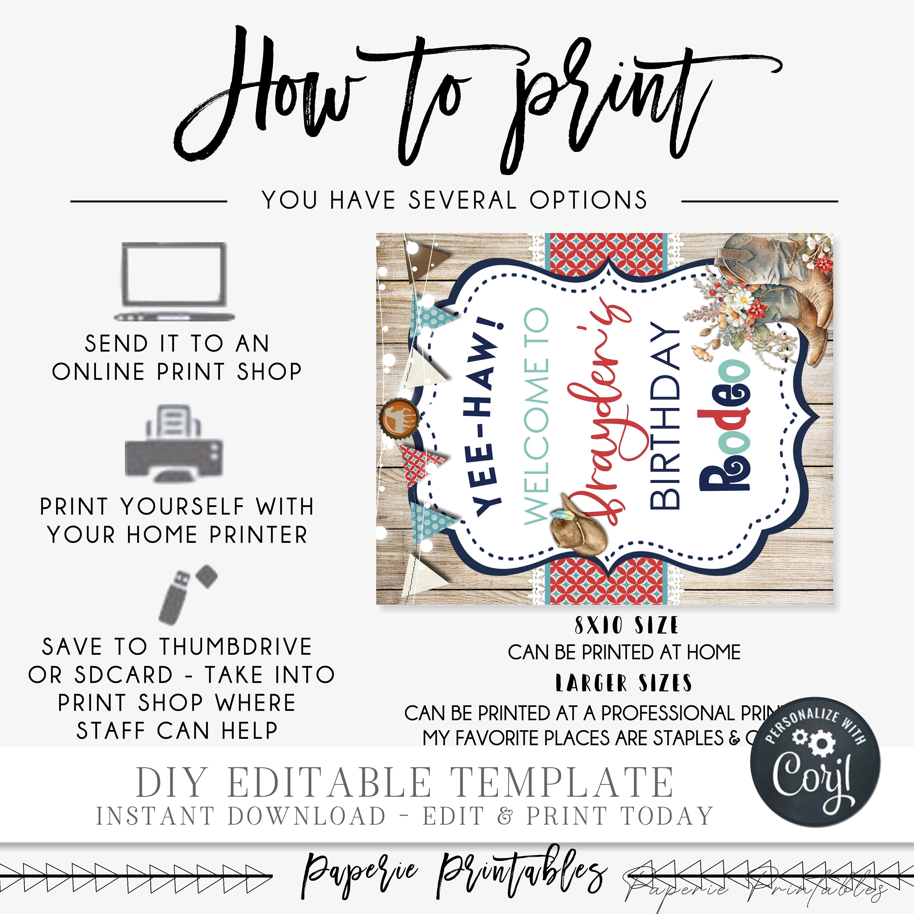 Editable Cowboy Birthday Welcome Sign: Western Rodeo Party (DIY Corjl ...