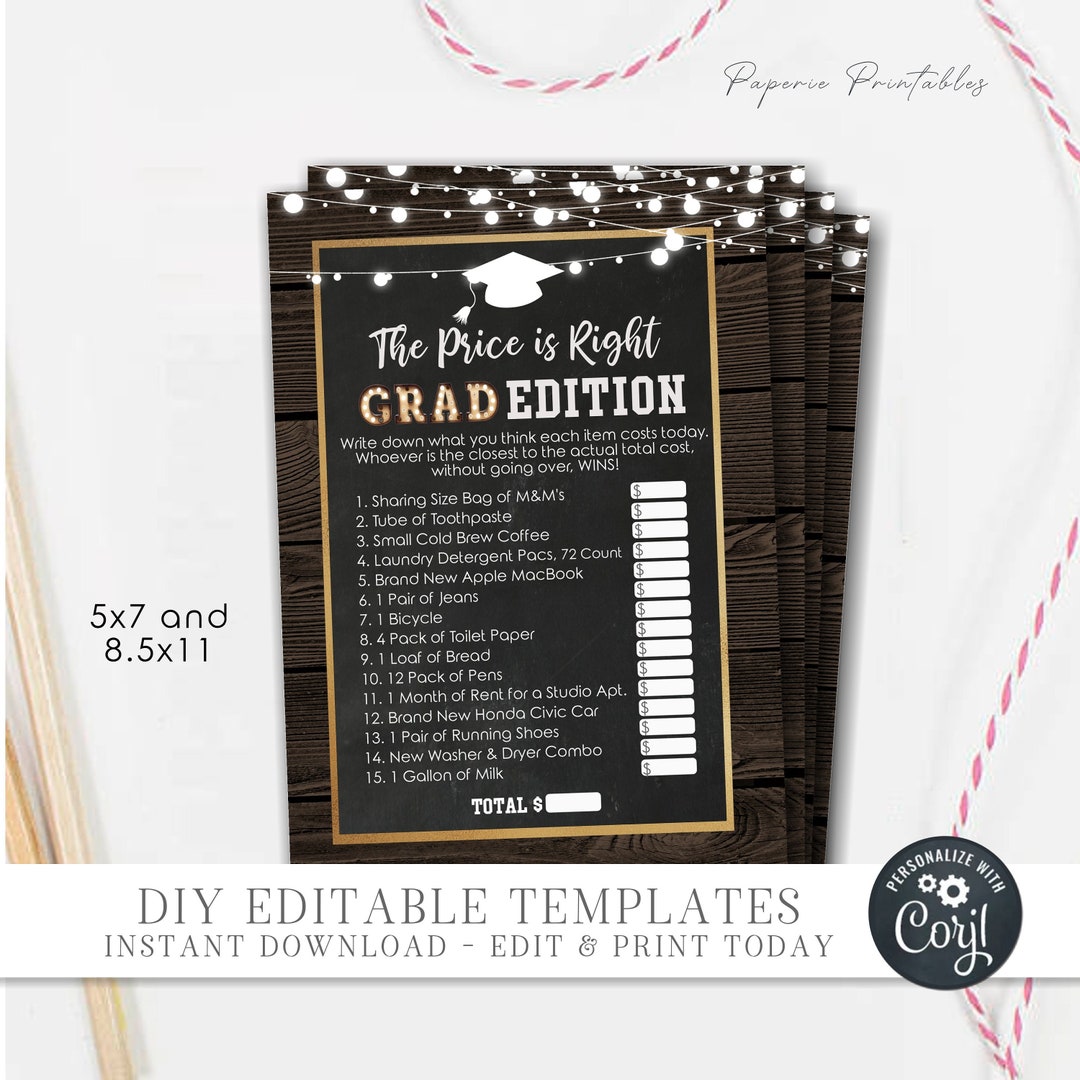 Editable Graduation Party Games, Price is Right Graduation Edition ...