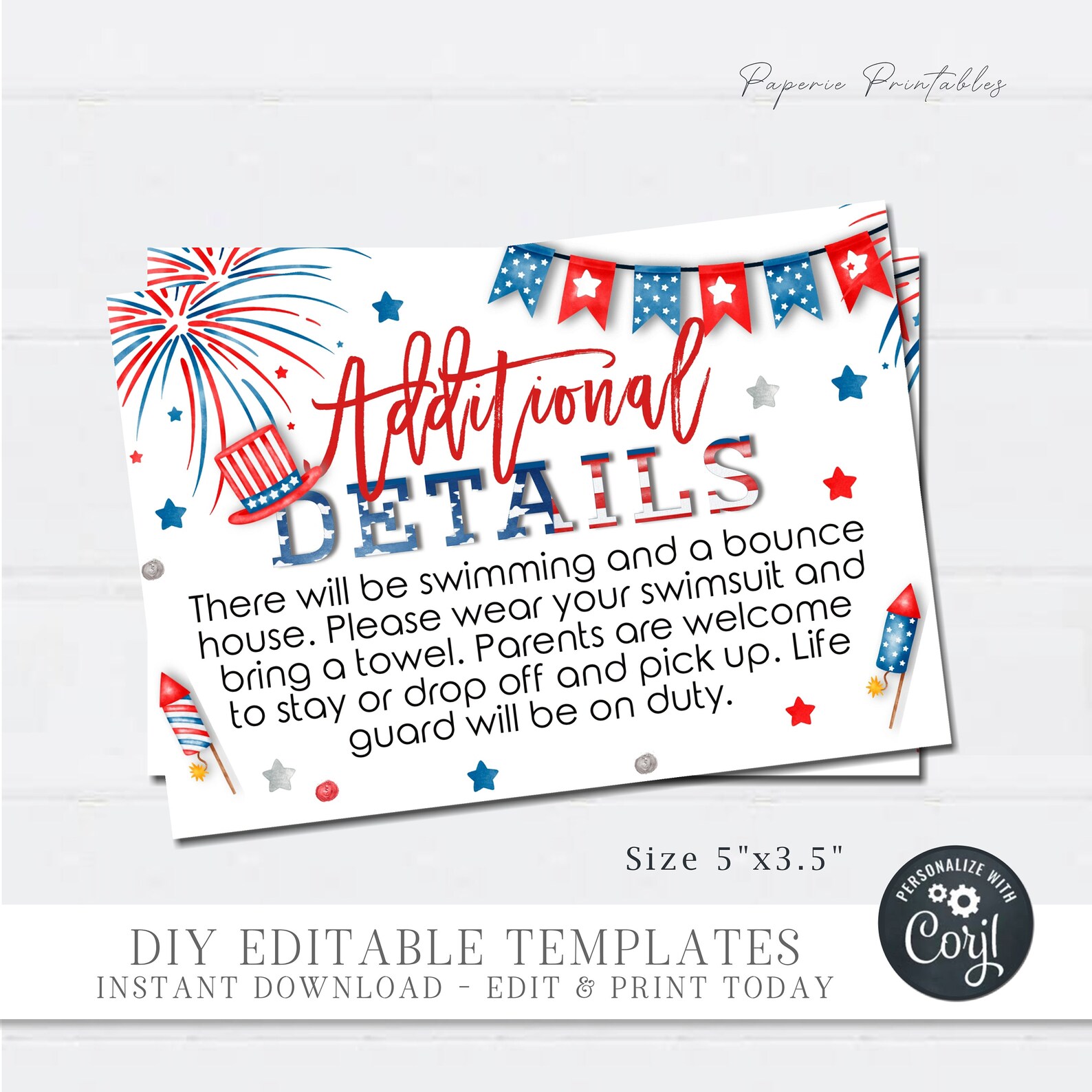 Editable 4th of July Birthday Insert Cards Additional Details - Etsy
