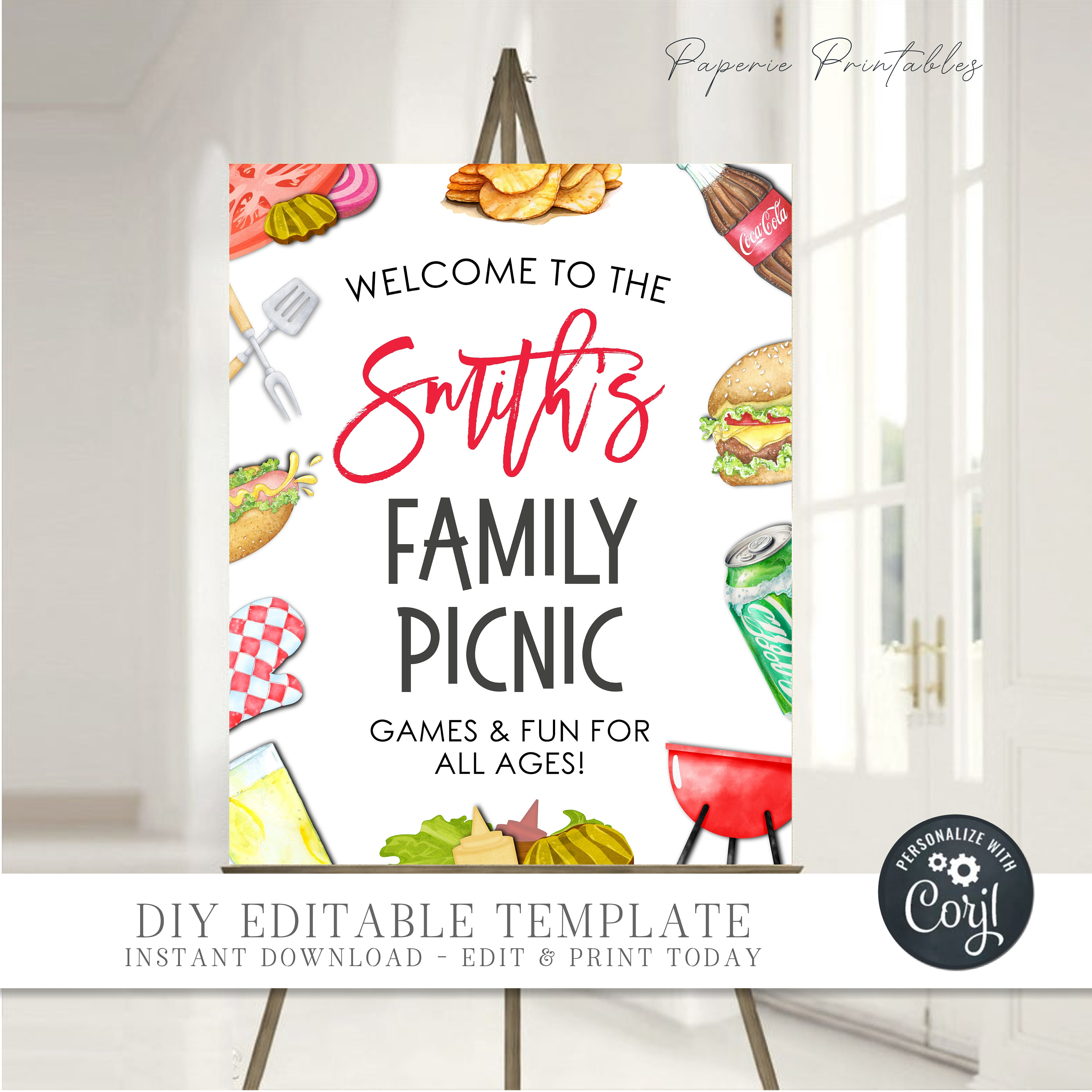 Editable BBQ Party Signs: Summer Cookout Decor (DIY Corjl Template) # ...