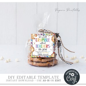 EDITABLE Cookie Teacher Gift Tag, Thank You First Day of School Teacher ...