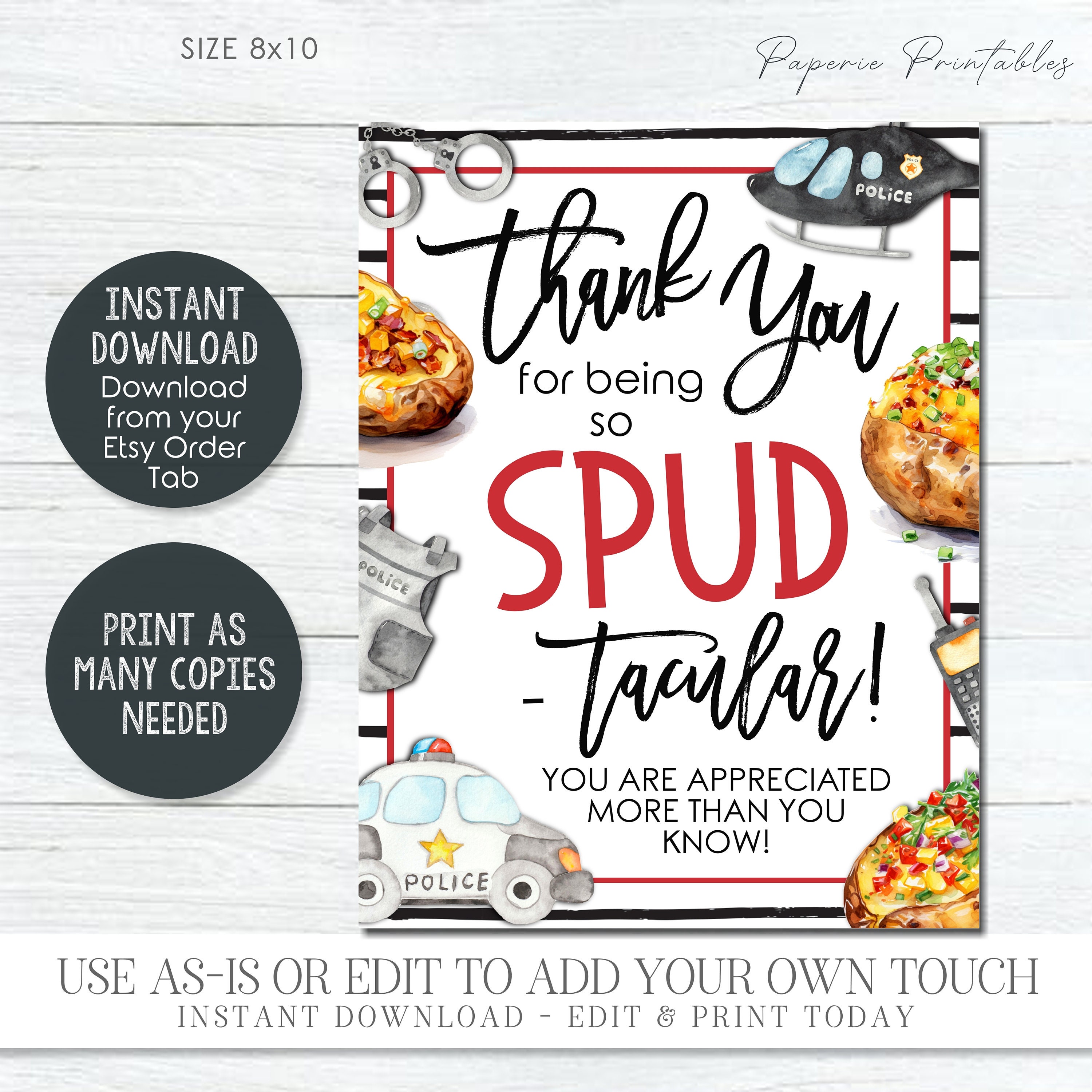 Editable Police Appreciation Sign: Spud-tacular Potato Bar (DIY Corjl ...