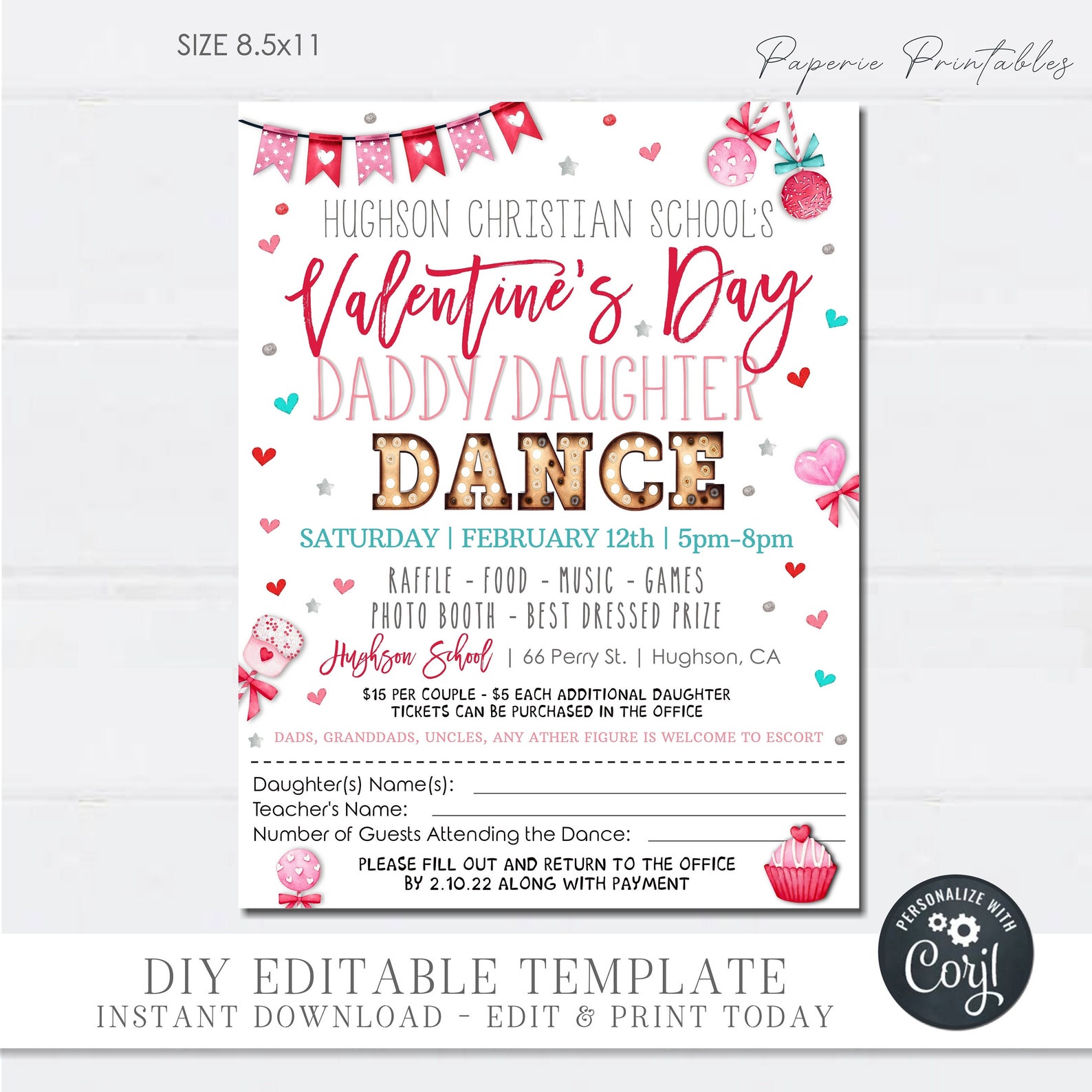 EDITABLE Daddy Daughter Dance Flyer Valentine's Day Dance - Etsy