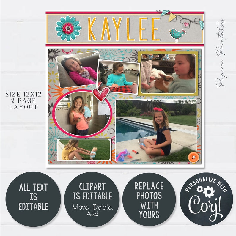 EDITABLE Girl Scrapbooking Quick Pages Girl Scrapbooking - Etsy