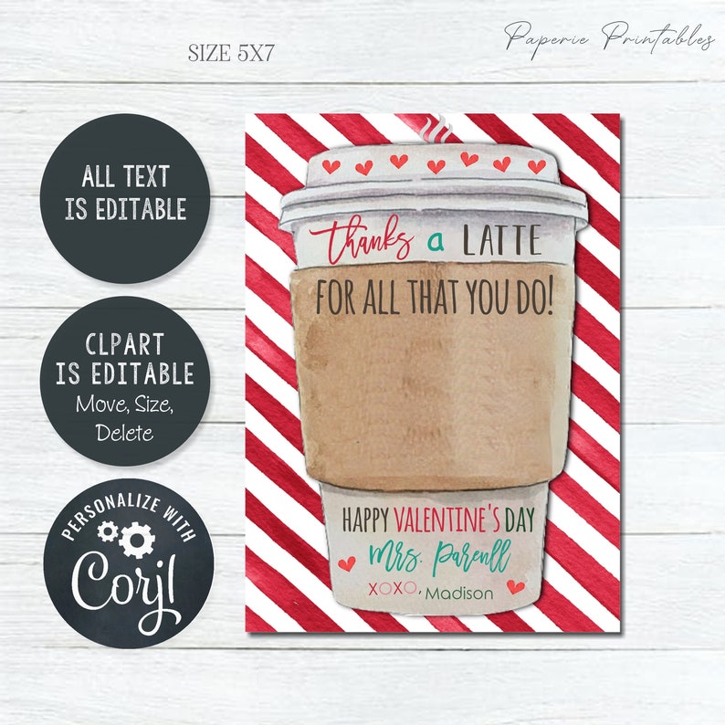 EDITABLE Valentine's Day Teacher Gift Card Holder Thanks - Etsy