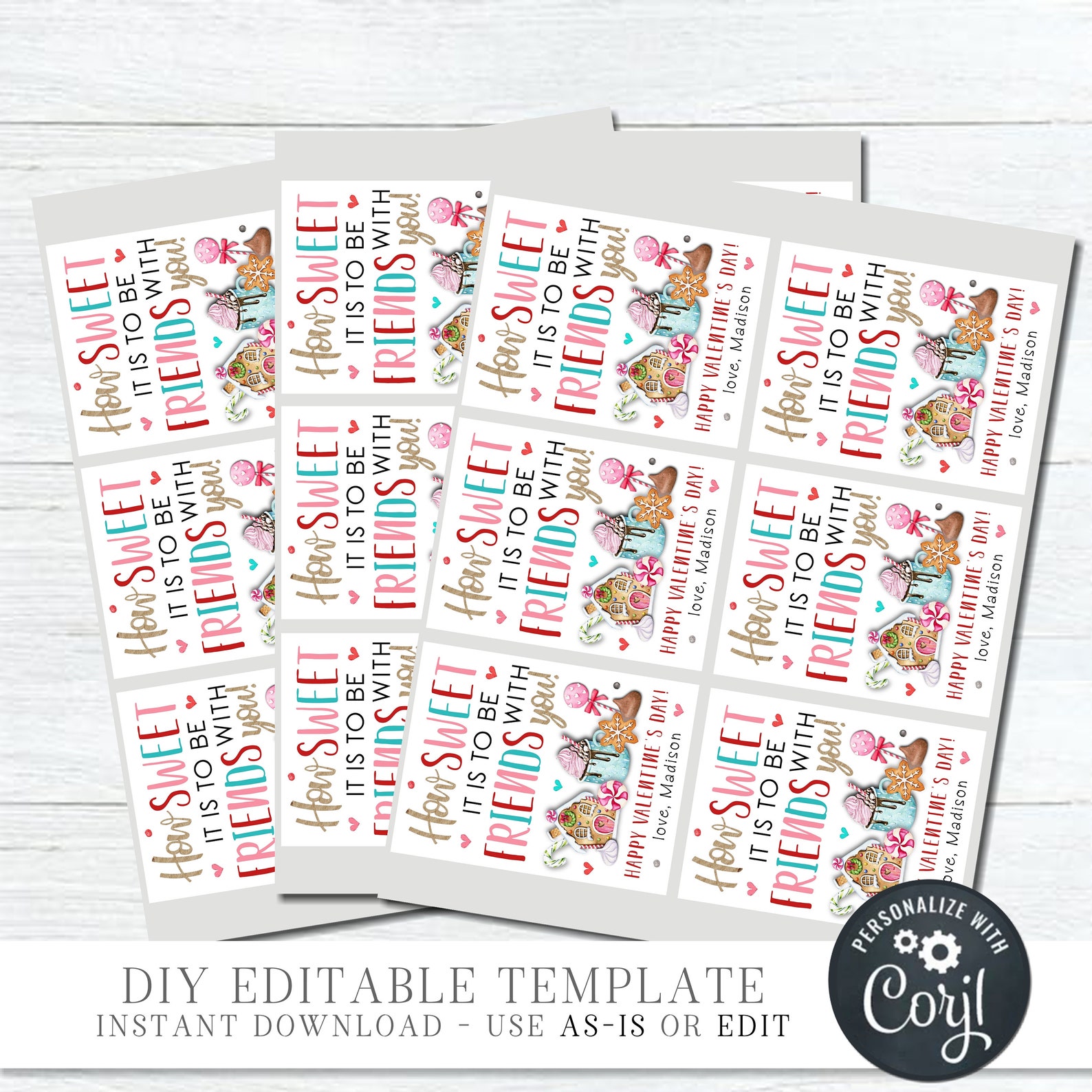 Editable Valentine's Day Sweet Treats Tag: DIY Corjl Template (digital ...