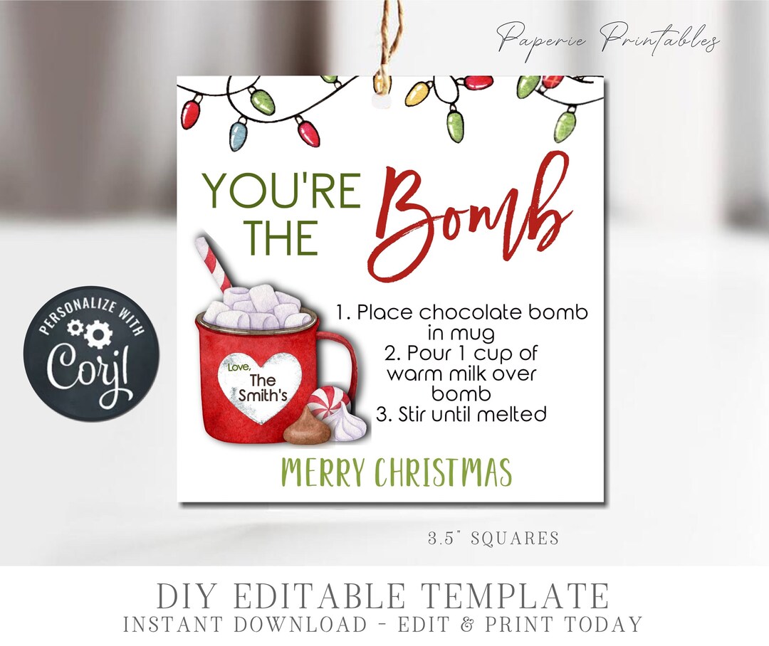 Editable Christmas Hot Chocolate Bomb Gift Tag (DIY Corjl Template) - Etsy
