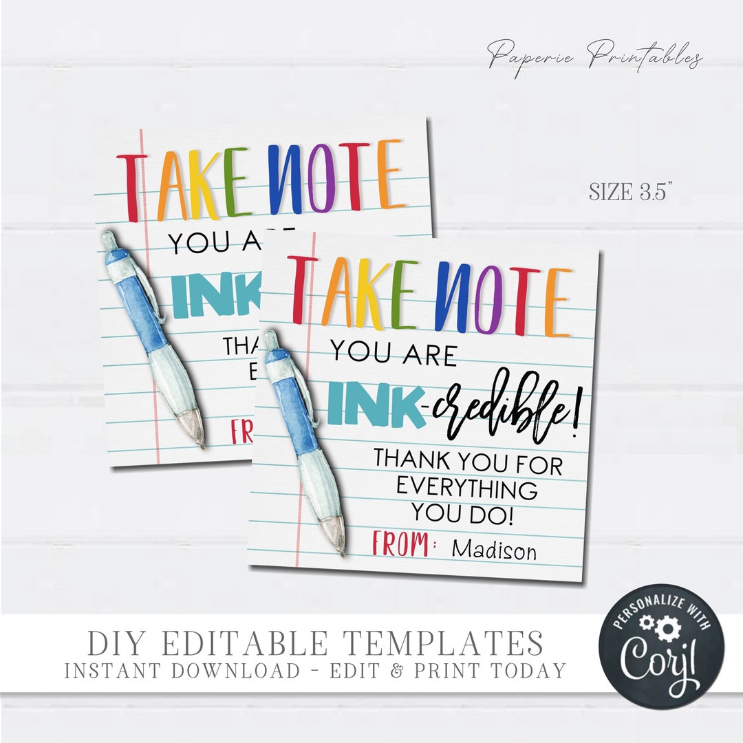 Editable Pen Teacher Appreciation Gift Tag (DIY Corjl Template) - Etsy