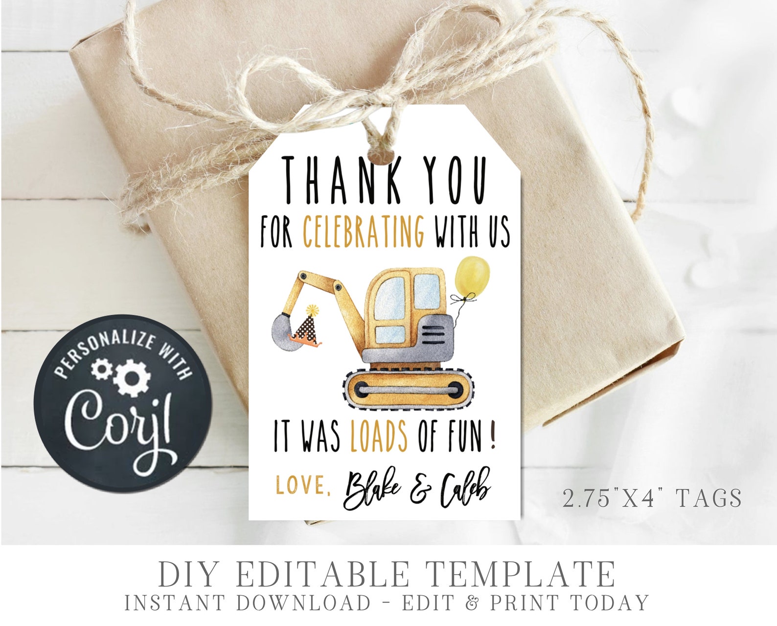 EDITABLE Construction Birthday Party Favor Tags DIY Party - Etsy