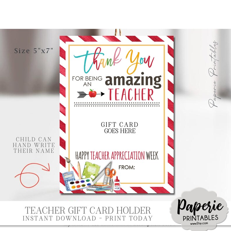 EDITABLE Teacher Appreciation Gift Card Holder Thanks for - Etsy