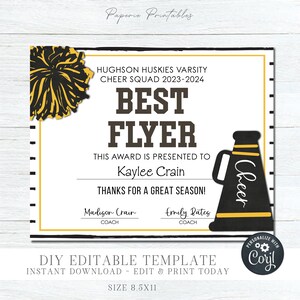 Editable Cheerleading Awards: End of Season Team Certificate (DIY W ...