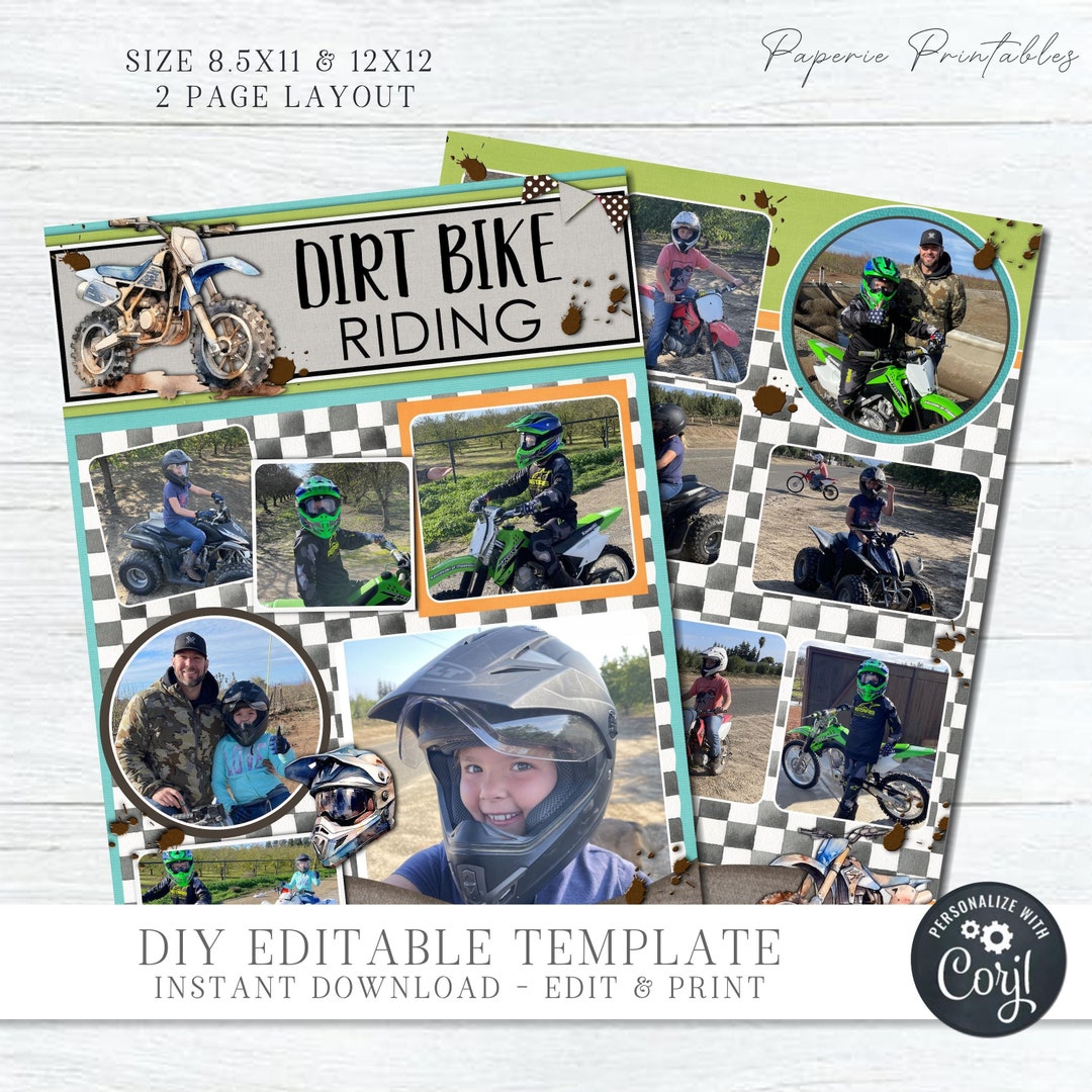 EDITABLE Scrapbooking Quick Pages, Dirt Bike Riding Scrapbooking Album ...