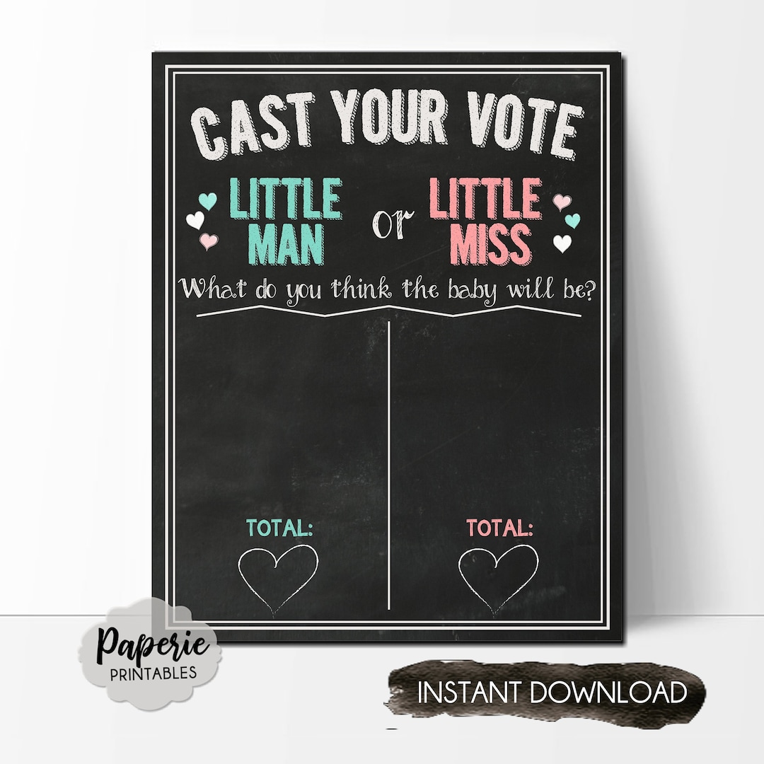 Gender Reveal Party Sign: Coral & Teal Voting Poster (digital Download ...
