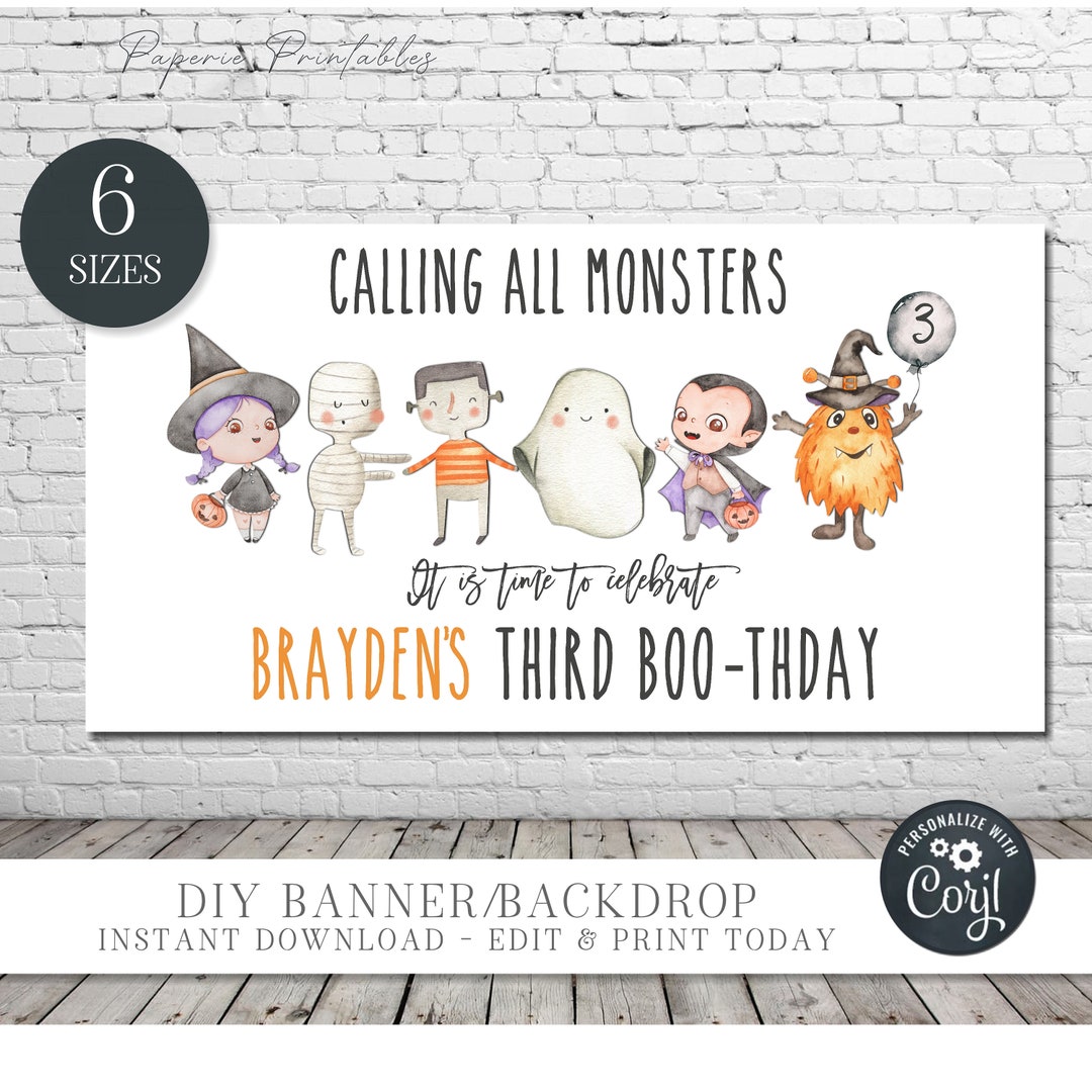 EDITABLE Halloween Birthday Decorations, Halloween Backdrop, Halloween ...