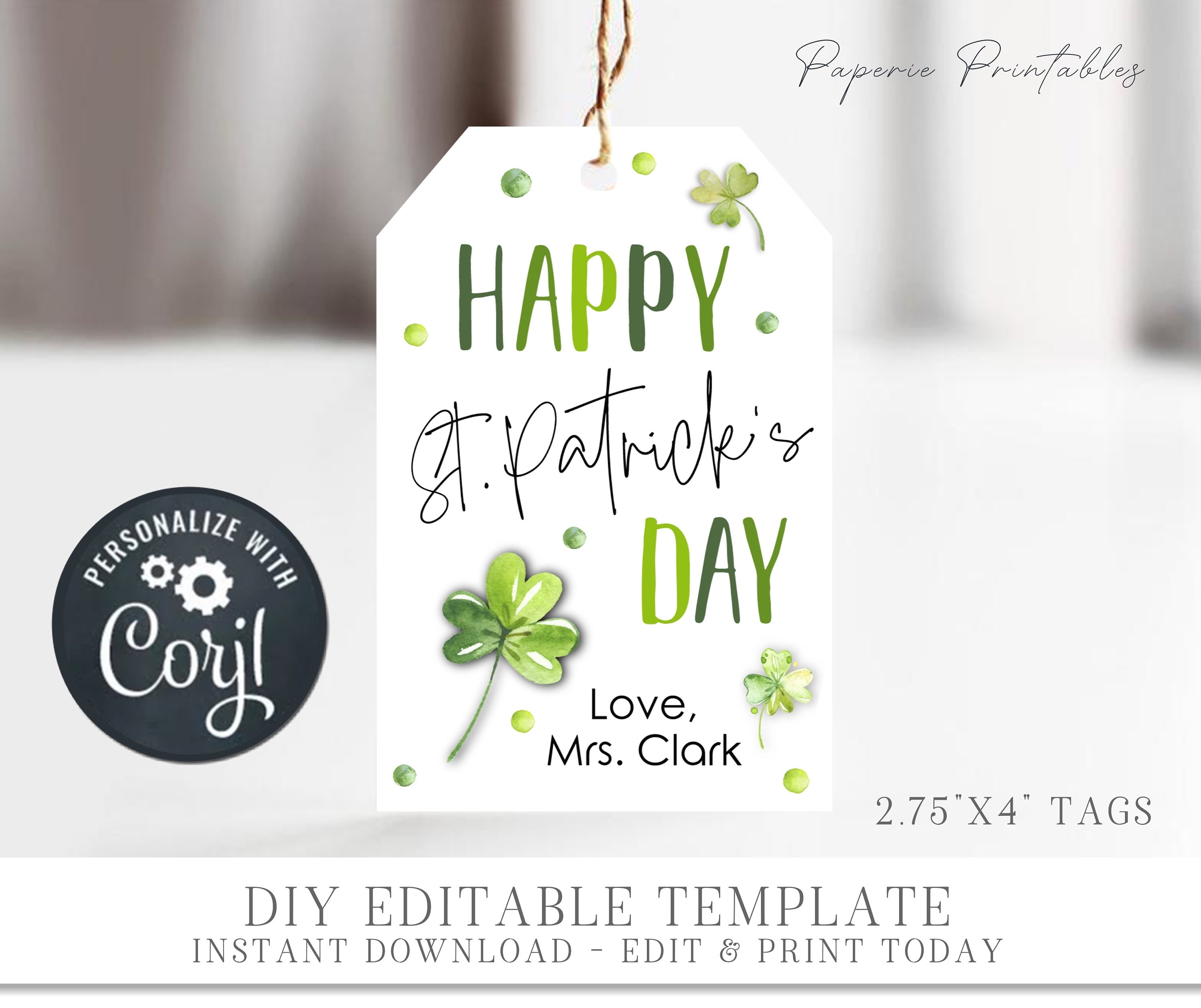 Editable St. Patrick's Day Gift Tag Happy St. | Etsy