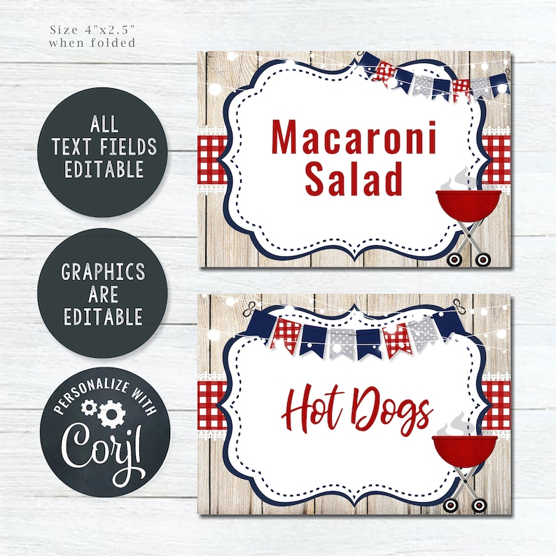 Editable Summer BBQ Food Labels and Table Sign (digital Download) # ...