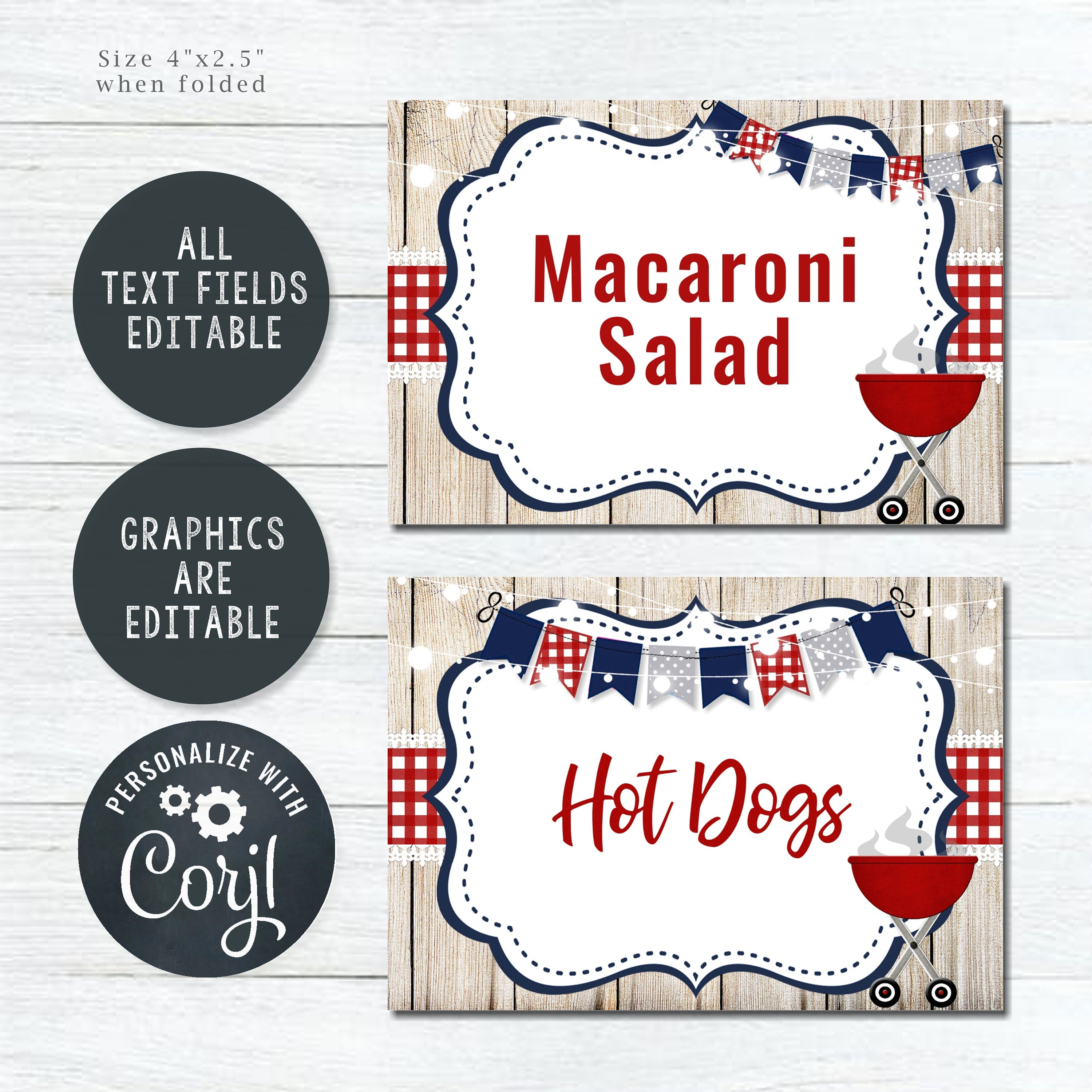 EDITABLE Summer BBQ Food Labels BBQ Food Labels Summer Bbq - Etsy